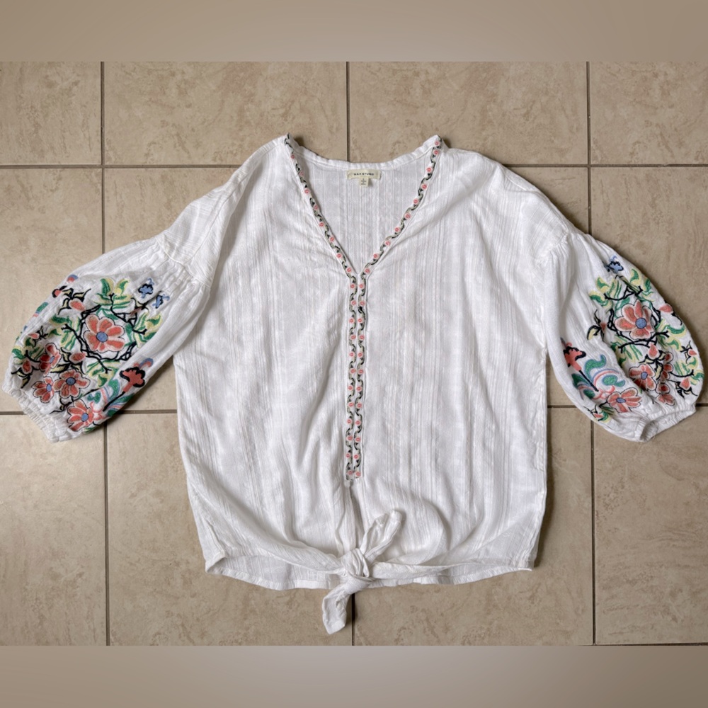Max Studio Embroidered Peasant Blouse - Gem